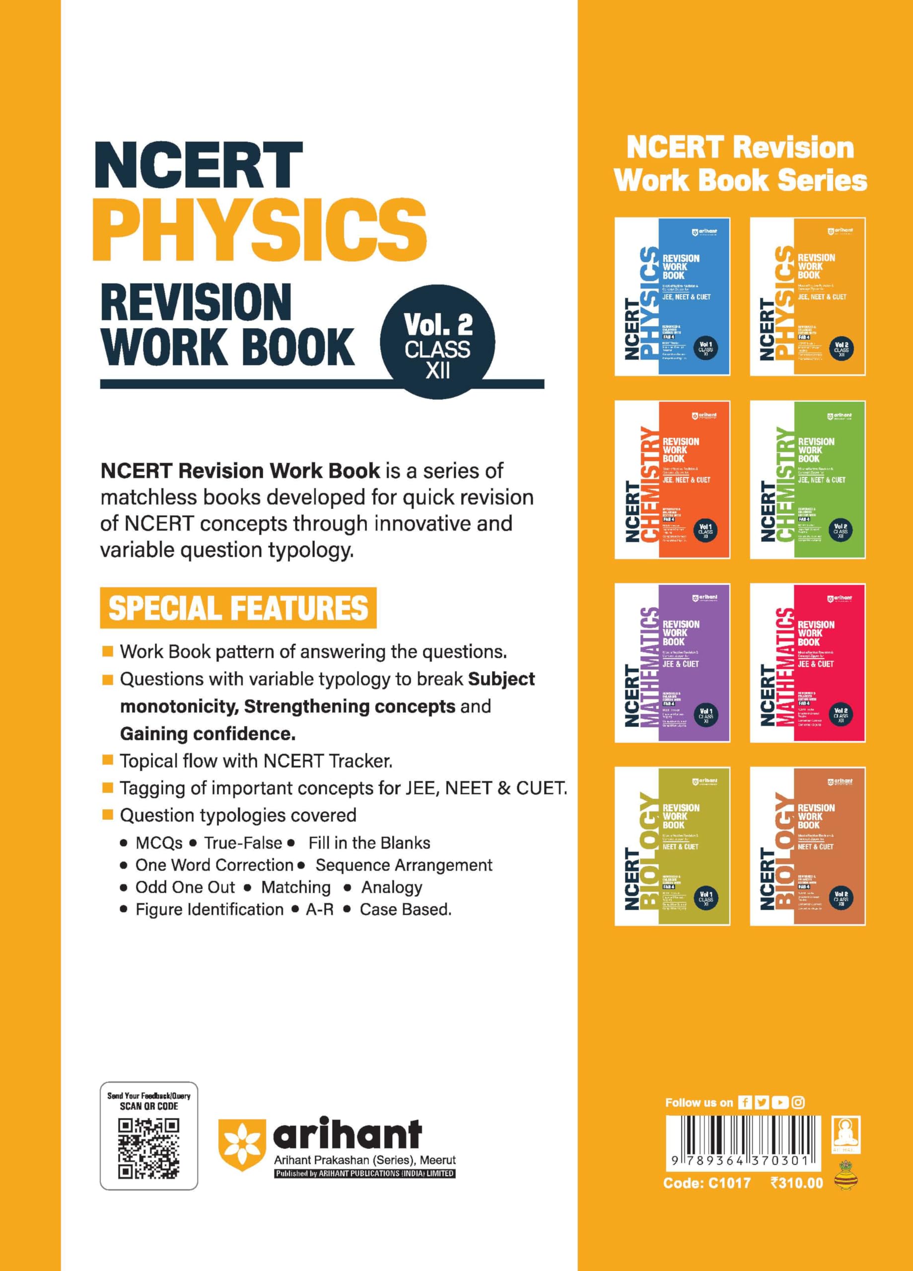 Buy Arihant NCERT Revision Workbook for JEE | NEET | CUET | Physics Vol. 2 Class XII I Reworked ...